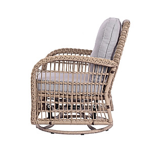YAOACXIN Patio Rattan Rocker Chair Outdoor Swivel Chair with Grey Cushion PE Wicker Furniture for Porch Sunroom Deck Backyard (Natural)
