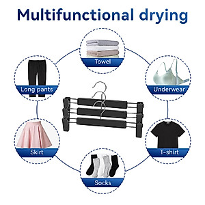 30 Pack Shorts Hangers with Clips, ZOUTOG Plastic Space Saving Hangers for Shorts Adjustable Clips, Non Slip Pants Hangers with Clips, Shirts, Dresses, Coats, Kids Clothes, Trouser & More, Black