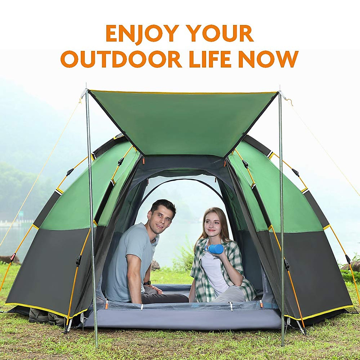 Hewolf Waterproof Instant Camping Tent - 2/3 Person Easy Quick Setup Dome Family Tents for Camping,Double Layer Flysheet Can be Used as Pop up Sun Shade