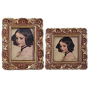 VINLIFE Vintage Picture Frames Set 3x3 Inch for Wallet Size Pictures Square & Oblong Retro Pic Frames in Gold with Antique Embossed Floral Design for Wall Mount or Tabletop Display Old-Fashioned Ornat
