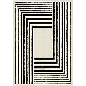 Abani Geometric Beige/Black Area Rug -6'x9' - Modern 3D Lines Design - Deco Collection - Easy to Clean - Durable for High Traffic Areas - Bedroom, Office & Kitchen - Medium Pile