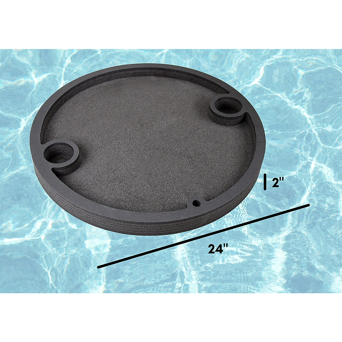 Polar Whale Floating Breakfast Table Serving Buffet Round Tray Drink Holders for Swimming Pool or Beach Party Float Lounge Refreshment Durable Black Foam UV Resistant with Cup Holders 24 Inches Wide