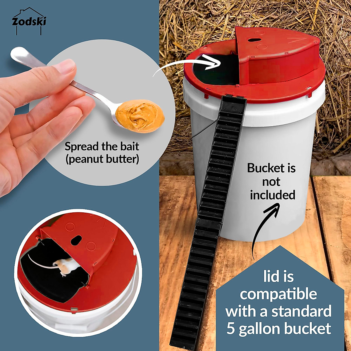 Zodski 2 Pack Bucket Mouse Trap Lid, Rat Trap Lid, 5 Gallon Bucket Compatible, Rat Traps, Mouse Traps Indoor for Home, Outdoor Mouse Traps, Mouse Bait, Humane Mouse Traps Catch and Release (2, Red)