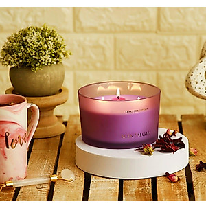 SCENTALGIA Scented Soy Candle Jar with Lavender Cotton Fragrance - 3 Wick Large Candles with Long-Lasting 55 Hours Burn Time - Perfect for Home, Office, Spa, Yoga, Meditation & Gifts