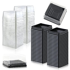 GothaBach 100 Set Plastic Square Containers with Lids Cupcake Boxes Muffin Pod Dome Muffin Single Container Box for Wedding Birthday Gifts Supplies (Black)
