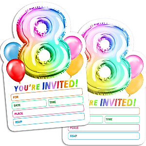 Yangmics Direct Rainbow Holographic Invitation Cards 8th Birthday Party for Kids Girls Boys 30 invites with 30 Envelopes 4x6 inches