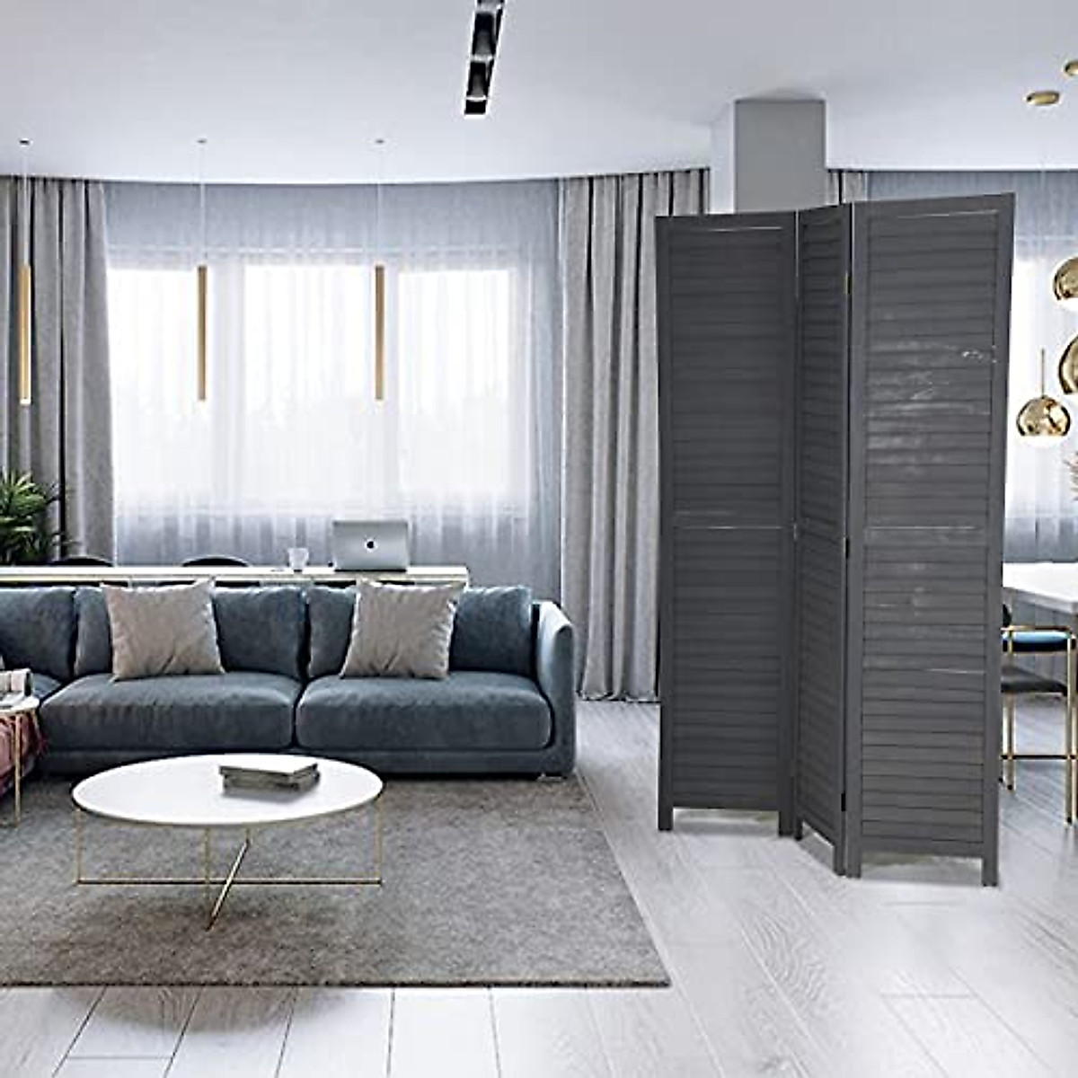 Room Dividers 3 Panel Partition Room Dividers 5.6 Ft Tall Privacy Wall Foldable Room Divider Privacy Screen Wood Screen Room Separator for Home Office Bedroom Restaurant , Gray