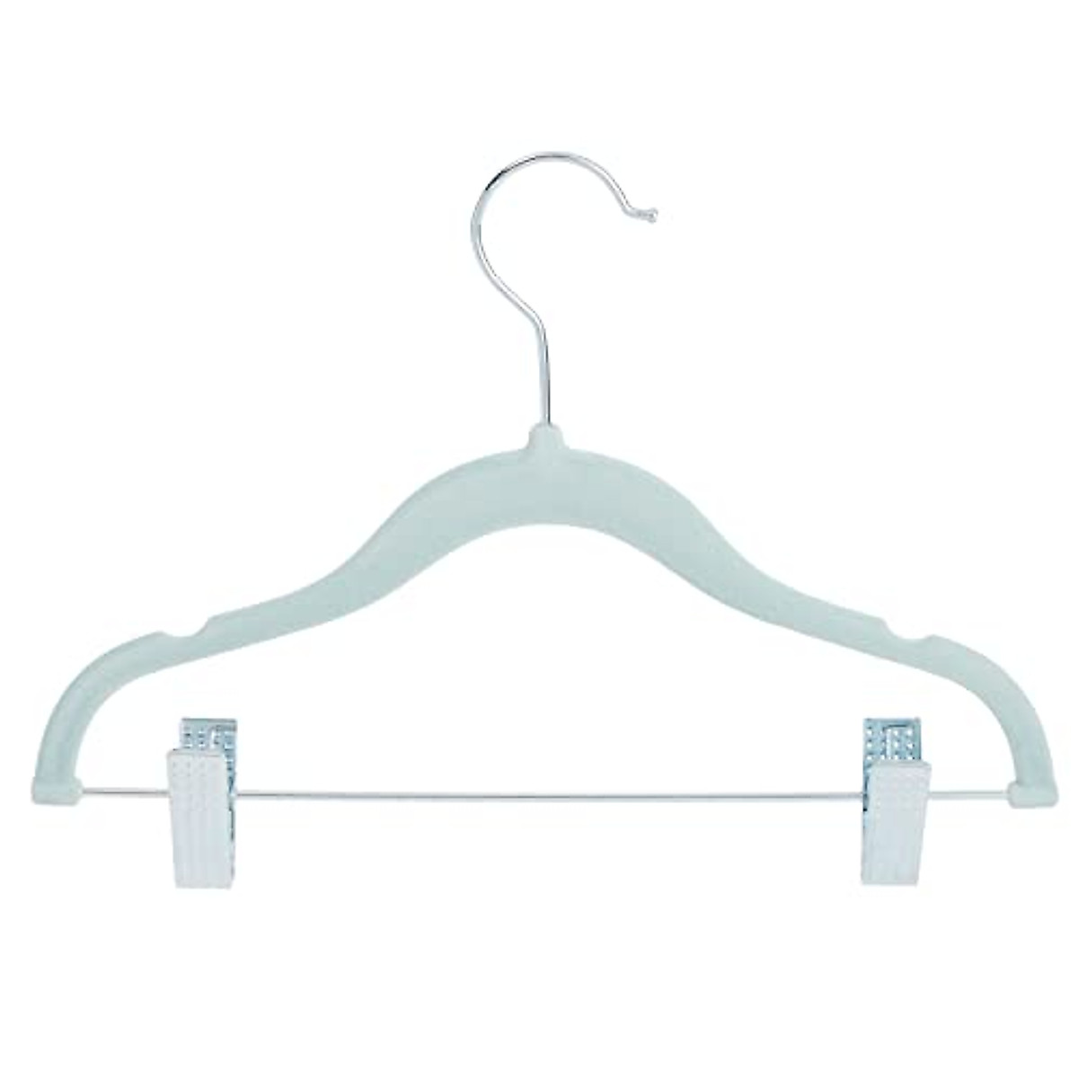 24-Pack Light Blue Velvet Hangers with Movable Clips for Baby and Kids Clothes, Slip-Resistant, Space-Saving for Pants, Leggings, Skirts, Shorts, Jackets, 360 Degree Swivel Hook (12x8 in)