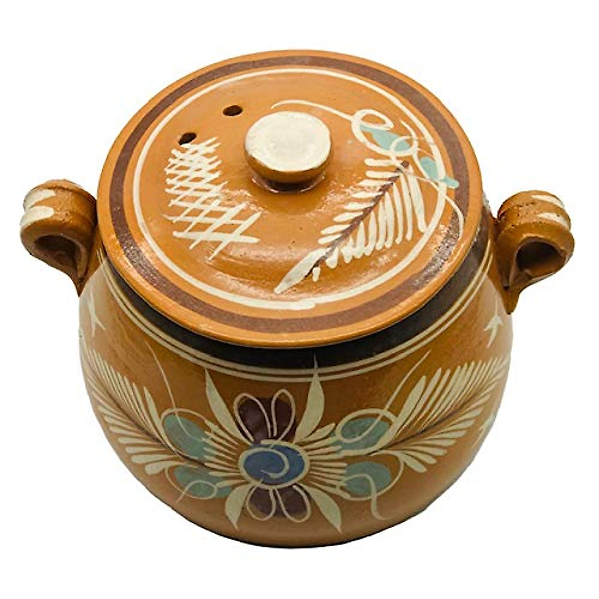 Olla De Barro Frijolera w/ Lid 3.5 Qt. Canterito Cazuela Traditional Floral Decorative Artisan Artesania