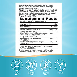 Nature's Way Ginkgold Eyes, Gingko Biloba Supplement for Adults, Supports Eye Health*, Gluten Free, 60mg Ginkgo Biloba Extract Per 2- Tablet Serving, 60 Tablets (Packaging May Vary)