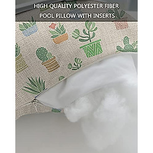 Recliner Head Pillow Ledge Loungers Chair Pillows with Insert Summer Cactus Succulents Green Plants Linen Style Lumbar Pillow with Adjustable Strap Patio Garden Cushion for Sofa Bench Couch, 2 PCS