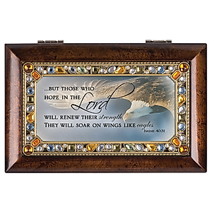 Cottage Garden Those Who Hope Lord Will Soar Amber Earth Tone Jewelry Music Box Plays On Eagle's Wings