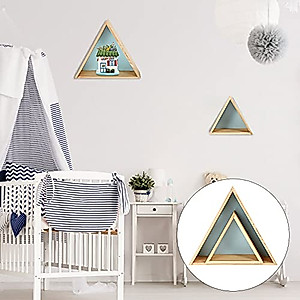 VOSAREA 2Pcs Wood Triangle Floating Shelf Wall Mount Geometric Wooden Box Hanging Shadow Boxes Display Rack Wall Decor for Bedroom Nursery Living Room