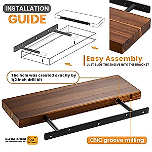 BATODA 17" Acacia Wood Floating Shelves Wall Mounted for Bathroom – Rustic Farmhouse Wooden Wall Storage Shelf for Bed Room, Kitchen, Home Décor - Brackets Included - 17 x 6 x 1.2 Inch - (Set of 2)