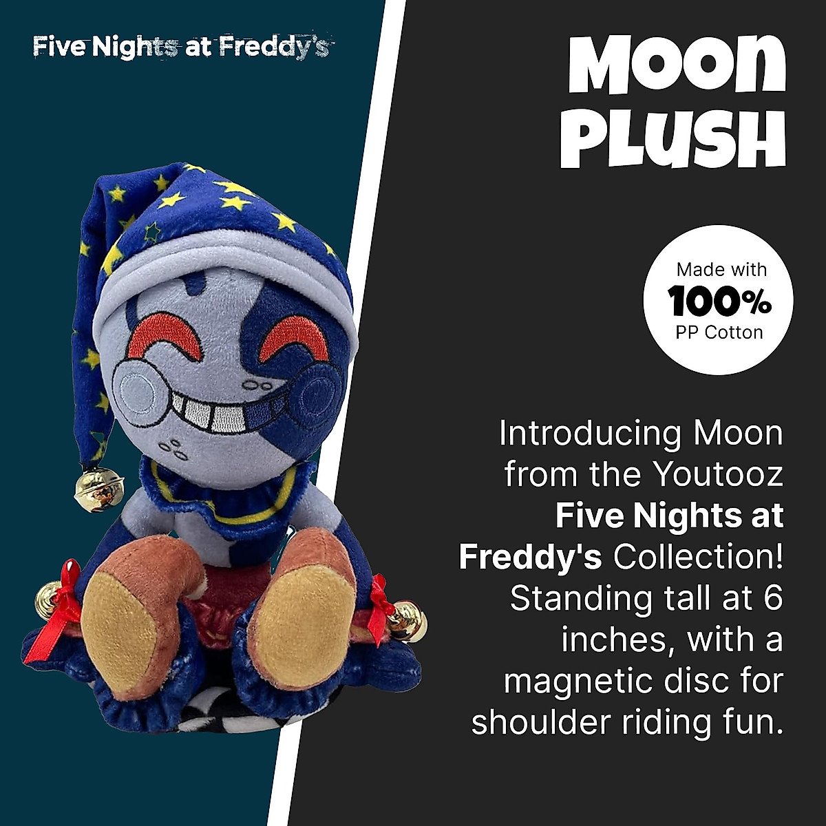 Youtooz FNAF Moon Plush 6" Inch Shoulder Rider, Collectible Soft Magnetic Moon Shoulder Rider Plushie from Five Night's at Freddys, By Youtooz FNAF Plush Collection