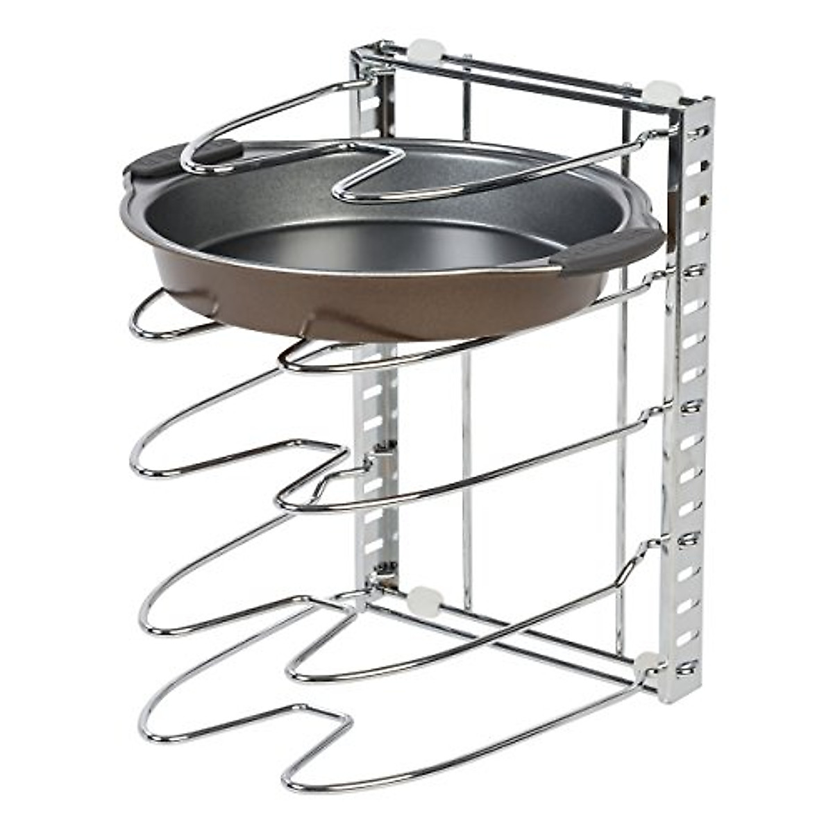 IRIS USA 12" Five-Tier Cookware Organizer, Pot and Pan Organizer Rack, Countertop and Under Cabinet Organizer, Adjustable, Rubber Feet Prevent Scratches, Silver