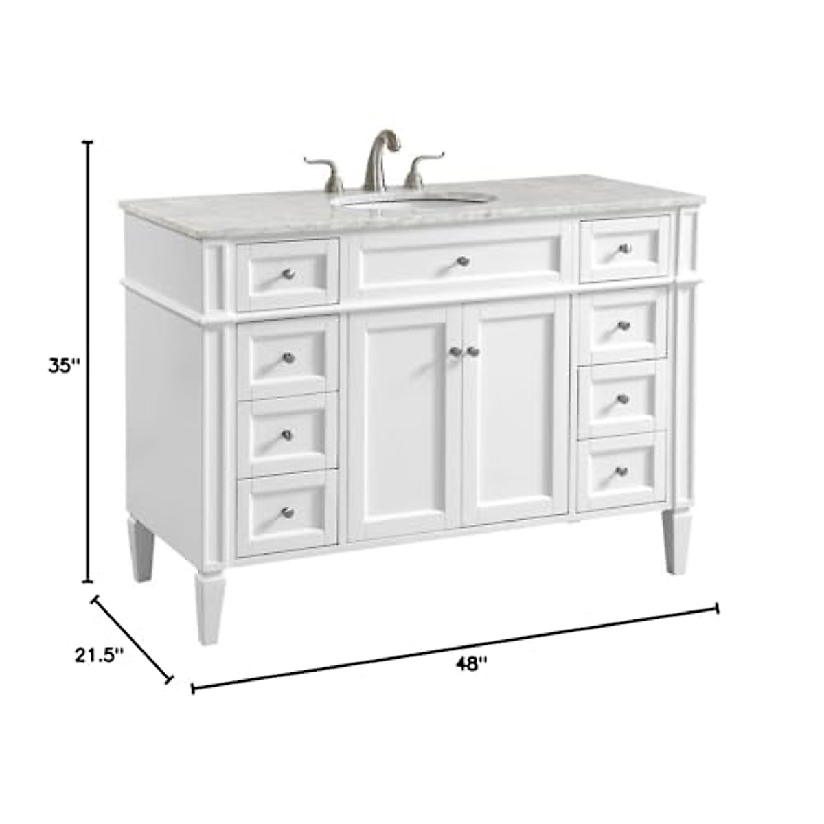 Elegant Kitchen and Bath 48 inch Single Bathroom Vanity Cabinet Set with White Marble Countertop - Grey