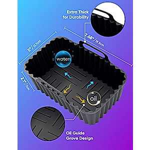 2PCS Air Fryer Silicone Pots for Ninja Foodi Dual DZ201, Extra Thick Rectangle Air Fryer Liners for Double Basket Air Fryers Up to 8QT, Reusable Heat-Resistant Silicone Containers for Kitchen