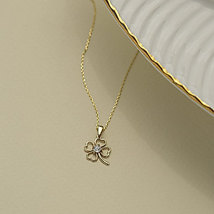 GELIN 14K Solid Gold 4-Leaf Clover Pendant Necklace | Clover Jewelry for Women, 18"