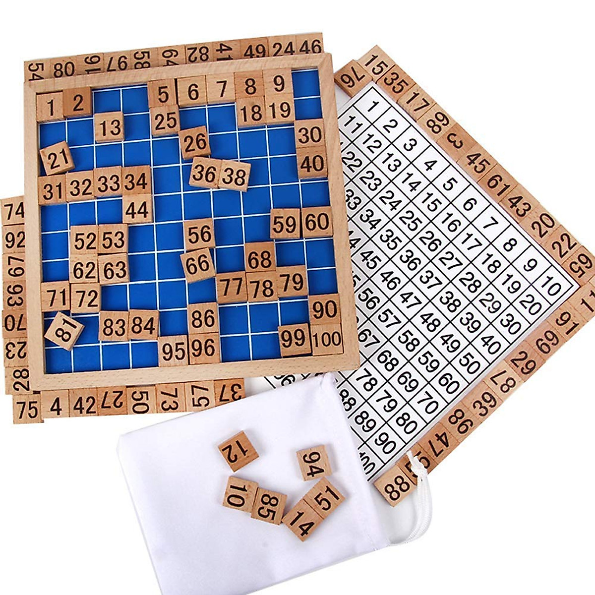 MAKEGELD Wooden Toys Hundred Board 1-100 Consecutive Numbers Wooden Educational Game for Kids with Storage Bag, W8.26 L8.26inches