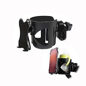 2 in 1 Stroller Cup Holders, 360 Degrees Rotation Universal Cup Holder Rack Bottle Holder with Phone Holder for Buggy Pushchair Wheelchair
