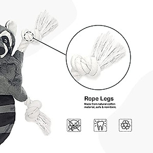 Maestro Pets No Stuffing Dog Toys, Crinkle Dog Toys, 3 in 1 Plush Dog Toys with Rope Legs, Squeakers and Crinkle Paper, Dog Rope Squeaky Toys for Puppies, Small, and Medium Dogs (Raccoon)