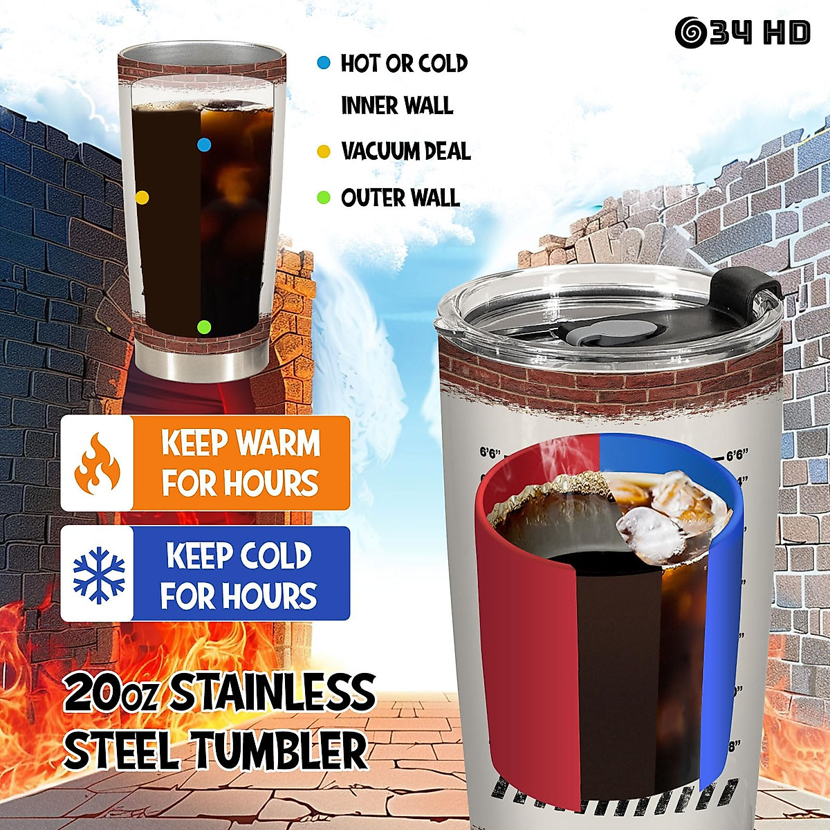 34HD Funny Black Cat Tumbler with Lid, 20 oz Stainless Steel Vacuum Insulated Personal Stalker Coffee Mug, Horror Cup, Cat Lover Gifts for Women Men Birthday Halloween Christmas