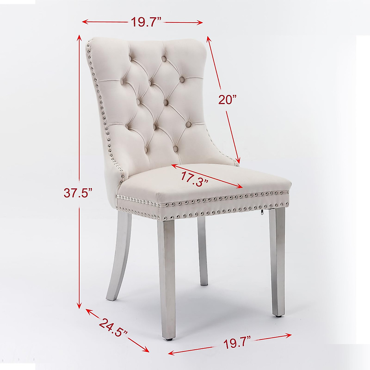 TUNGTAR Parson's Chairs Tufted Solid Wood Velvet Upholstered Dining Chair with Chrome Stainless Steel Plating Legs,Nailhead Trim (Set of 2) (Beige and Chrome, SW1701BG)