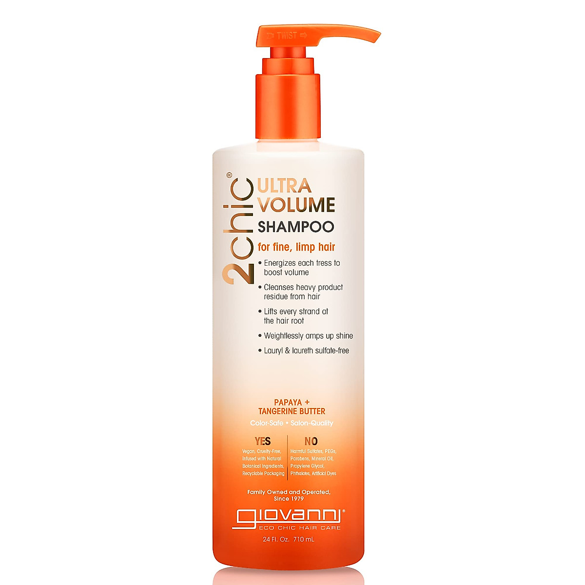 GIOVANNI 2chic Ultra-Volume Shampoo - Daily Volumizing Formula with Papaya & Tangerine Butter, Promotes Weightless Control for Fine Limp Thin Hair, No Parabens, Color Safe - 24 oz