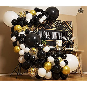 100pc EASY DIY – Black White Gold Balloon Garland Kit & Arch – Small and Large Black White and Gold Balloons with Confetti – Black and Gold Party Decorations for Graduations, New Years, Birthday