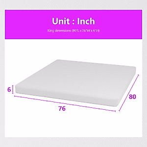 King Size Mattress,6 Inch Base Foam Mattress in a Box,Medium-Firm,Pressure Relief&Temperature Regulation,CertiPUR-US Certified,White