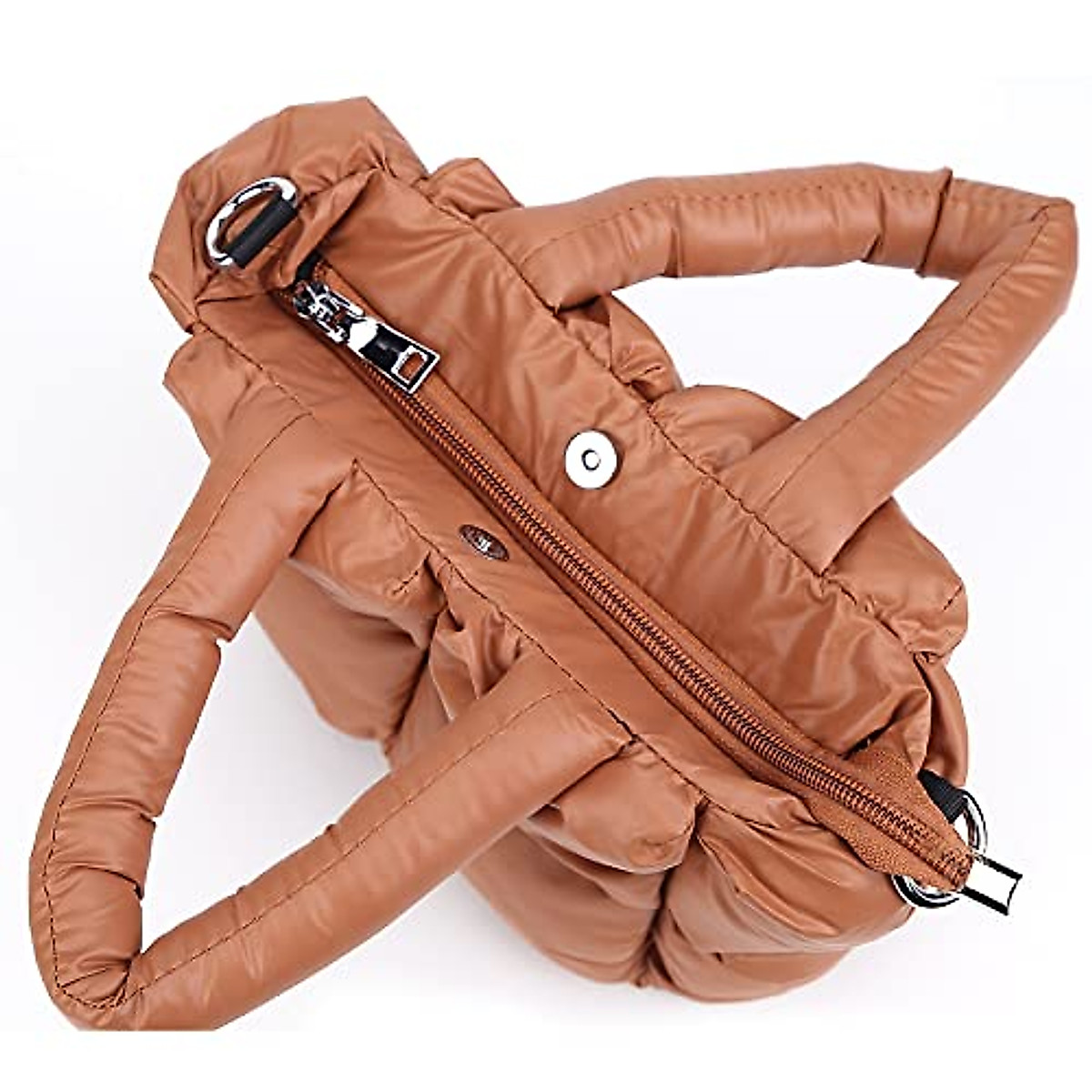 AZURAOKEY Puffer Tote Bag, Check Cotton-Padded Bag Autumn Winter Lady Soft Puffer Shoulder Bag Warm for Work (Brown)