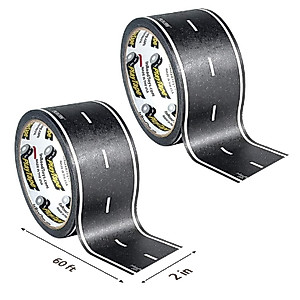 InRoad Toys PlayTape Road Tape for Toy Cars - Sticks to Flat Surfaces; No Residue; 2-Pack of 60 ft. x 2 in. Asphalt Road