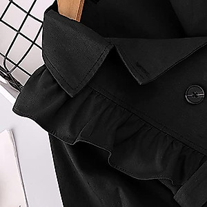 IZYJOY Toddler Baby Girl Fall Trench Coat Double Breasted Ruffle Trim Belted Winter Long Sleeve Casual Windbreaker Jacket (Black, 5-6X)