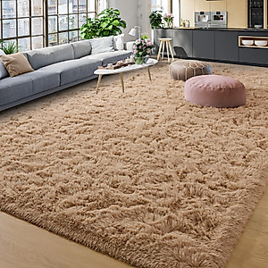 YJ.GWL Area Rugs 8x10 Feet for Living Room, Ultra Soft Fluffy Beige Bedroom Rug, Large Non-Slip Comfy Shag Carpet Nursery Playroom Rug, Indoor Modern Fuzzy Rug for Kids Girls Room Home Decor