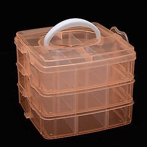 WElinks 3-Tier Small Storage Container with 18 Adjustable Compartments Container Box Organizer for Thread Storing Sewing Embroidery Accessories Bobbins Beads (Clear)