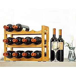 Sushineibor Bamboo Water Bottle Holder Stand Bin, Water Bottle Storage Rack, 3-Tier Water Bottle Organizer for Office Home Su-bottle-rack bottlerack