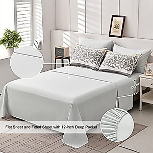 Grey Comforter Set King，7 Pieces Bed in a Bag Paisley Comforter for All Season Soft Microfiber Boho Bedding Set-1 Comforter, 1 Flat Sheet, 1 Fitted Sheet, 2 Pillow Shams,2 Pillowcases