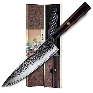 KONOLL 8 Inch Chef Knife 3 layer 9CR18MOV clad steel Forged Handmade, Ebonywood handle Gyuto kitchen Knife (Chef Knife 8-Inch)