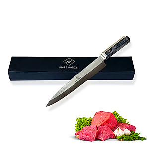KN KNIFE NATION Sashimi Sushi Chef Knife 15 Inches for Kitchen - Ideal Chef Knife For Cutting, Filleting and Slicing Fish - Very sharp J2 Stainless Steel Blade With Elegant Color Wood Handle