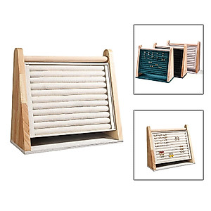 DYNWAVE Wooden Rings Display Stand Tray, 10 Slots Flannel Large Capacity Vertical Storage Holder for Studs Earrings Rings Show Retail Selling, Beige