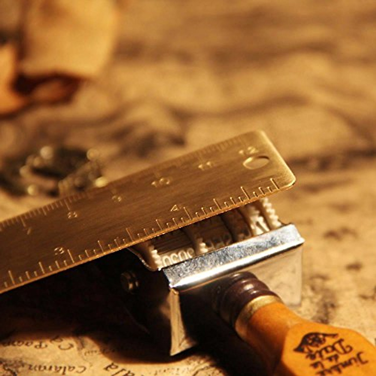 juneTree Vintage Brass Handy Straight Ruler / Metal Copper Bookmark / Cm Inch Dual Scales 130mm