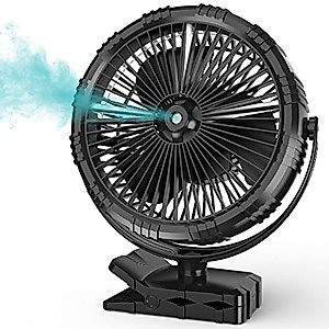 COMLIFE Portable Misting Fan, 10000mAh Rechargeable Battery Operated Fan, 8INCH Clip on Fan, 360° Rotatable Outdoor Fan, 3 Speeds with Timer for Home Office Camping Golf Cart RV Car Jobsite More