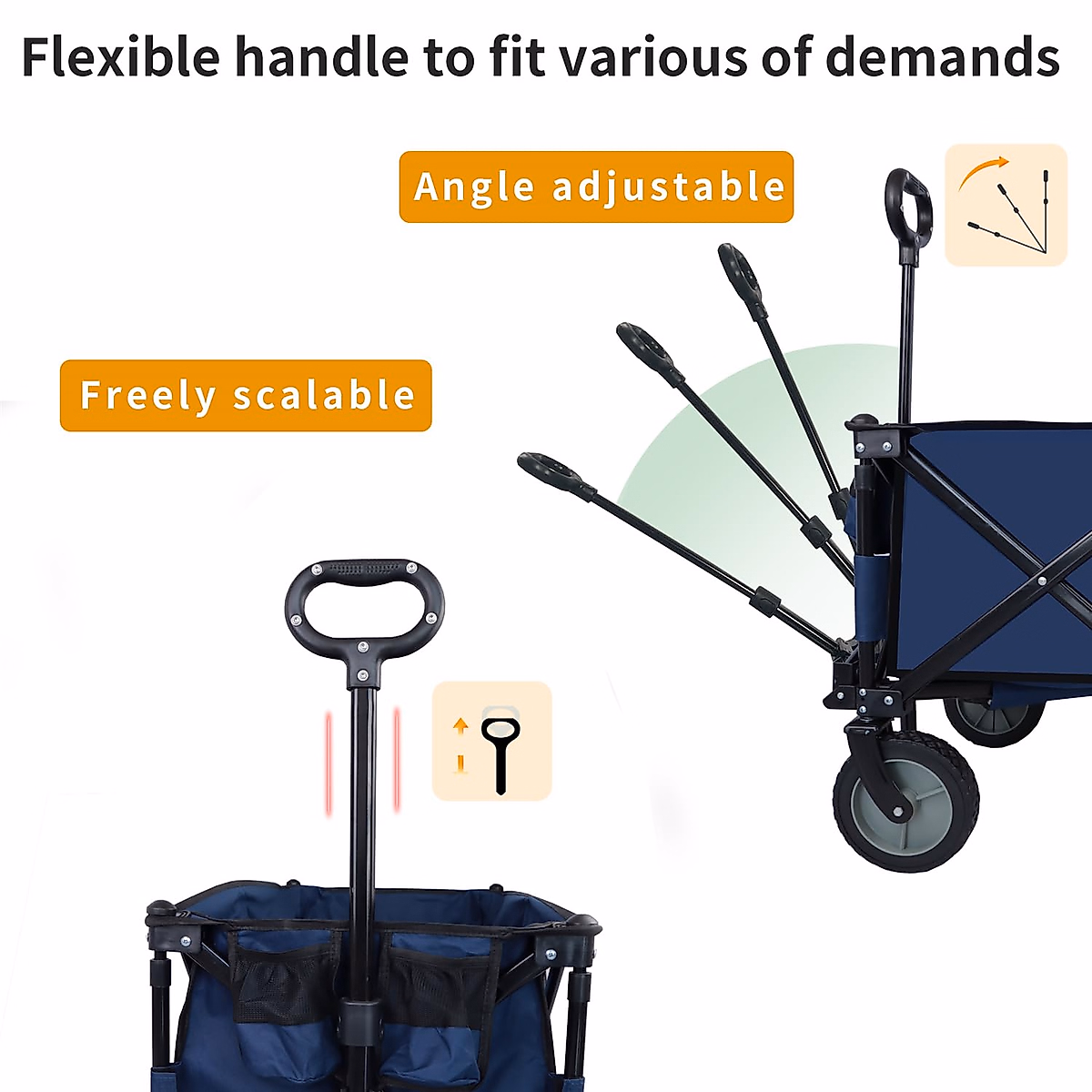 Collapsible Folding Wagon Heavy Duty Foldable Wagon Utility Cart for Garden, Camping, Grocery Cart, Beach Wagon Cart with Wheels