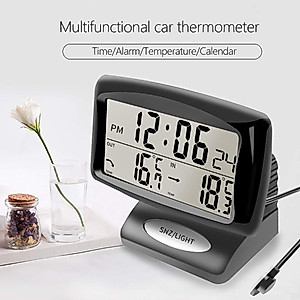 Car Digital Clock Thermometer, Multi-Functional Car Dashboard Thermometer with Backlight Display Mini Car Clock Thermometer Monitor for Indoor and Outdoor
