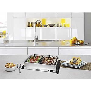 Elite Gourmet EWM-6122 Dual 2 x 2.5 Qt. Trays, Buffet Server, Food Warmer Temperature Control, Clear Slotted Lids, Perfect for Parties, Entertaining & Holidays, 5 Qt Total, Stainless Steel