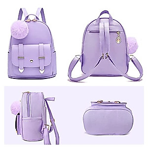 Girls Cute Mini Backpack Purse Fashion School Bags PU Leather Casual Backpack for Teens Women Purple