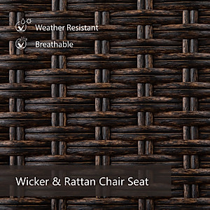 Sophia & William Patio Dining Set 7 Piece Wicker Outdoor Table and Chairs Furniture Set, 6 High-Back Rattan Chairs and 1 Metal Rectangular Dining Table with Umbrella Hole