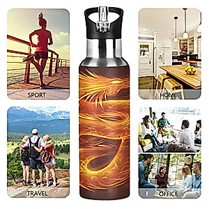 Fire Dragon Water Bottle Kids Thermos Bottle with Straw Lid Insulated Stainless Steel Water Flask for School Outdoor Sport Leakproof 20 oz