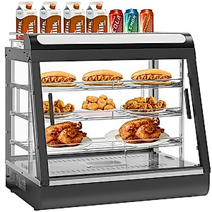 Cabinet, 27 inch Commercial Food Warming Cabinet 3 Tier Countertop Heated with Top Rack for Pizza/Pretzel Three Color Temper Glass w/Thermometer Adjustable Thermostat for Cafe Kitchen Restaurant